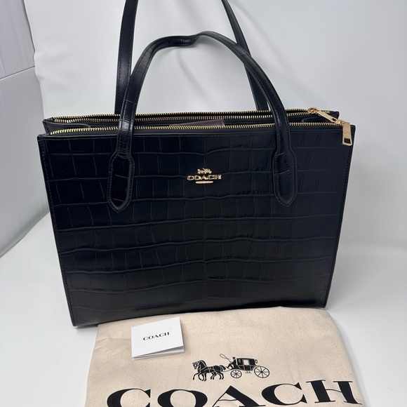 Coach | Bags | Coach Nina Tote Shoulder Bag Black Croc Embossed Leather ...